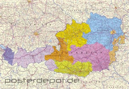 Poster Map Of Austria Österreich Landkarte Karte Länder | eBay